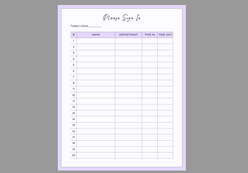Purple Sign up Sheet Stationery, Instant Download, PDF, Journaling ...