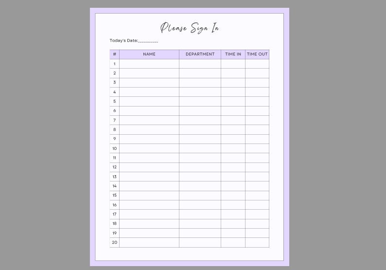 Purple Sign up Sheet Stationery, Instant Download, PDF, Journaling ...