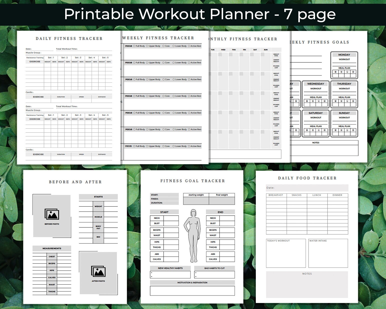 Fitness Workout Tracker Printable Digital Download PDF | Exercise Log ...