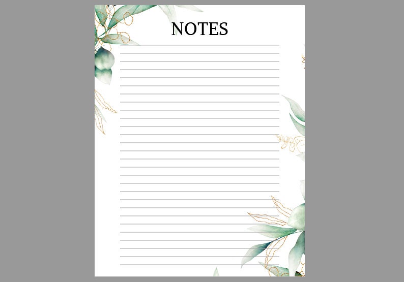 Greenery Floral Stationery, Instant Download, PDF, Journaling, Note ...