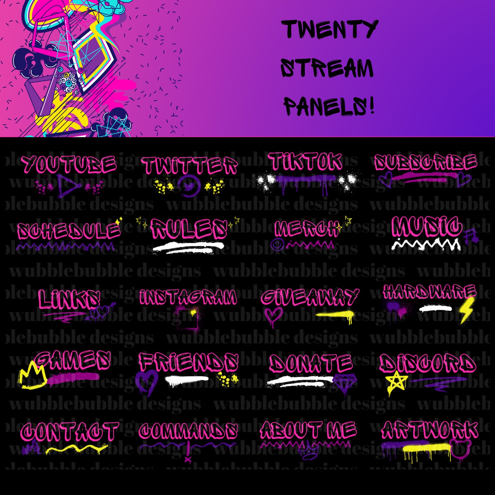 GRAFFITI STREAM PACKAGE | Overlays, Underlays, Emotes, Panels, Stream ...