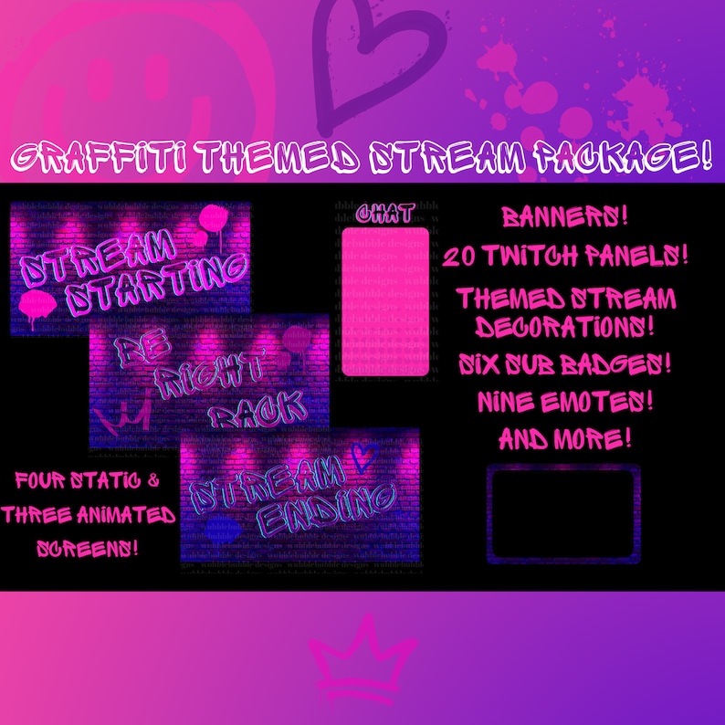 GRAFFITI STREAM PACKAGE | Overlays, Underlays, Emotes, Panels, Stream ...