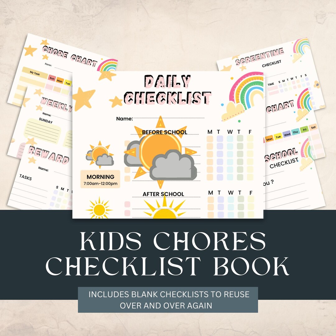 Colorful Chores Chart Booklet for Kids, Daily Responsibilities Chart ...