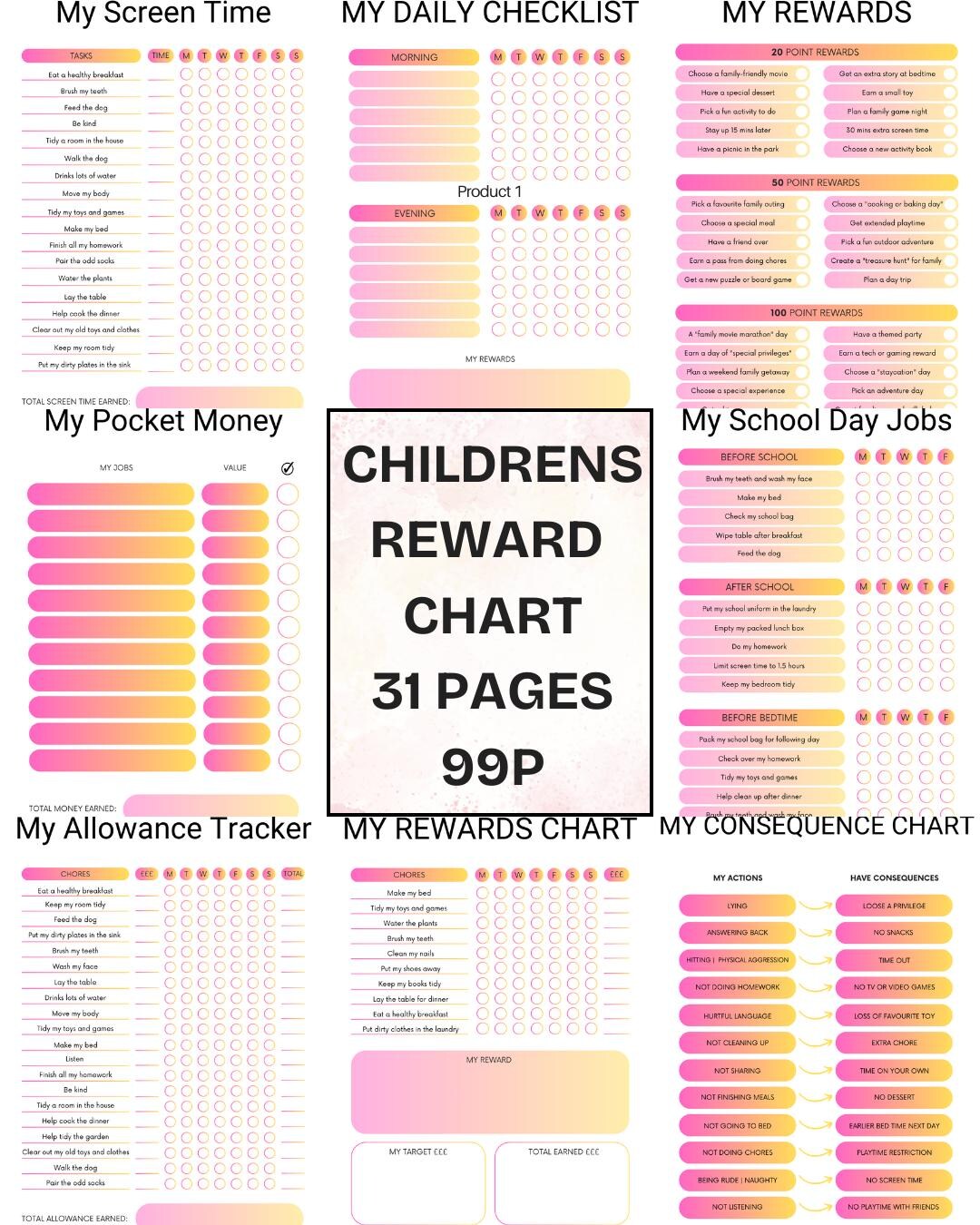 Childrens Bumper Reward Chart Booklet, 31 Pages, Canva Template ...