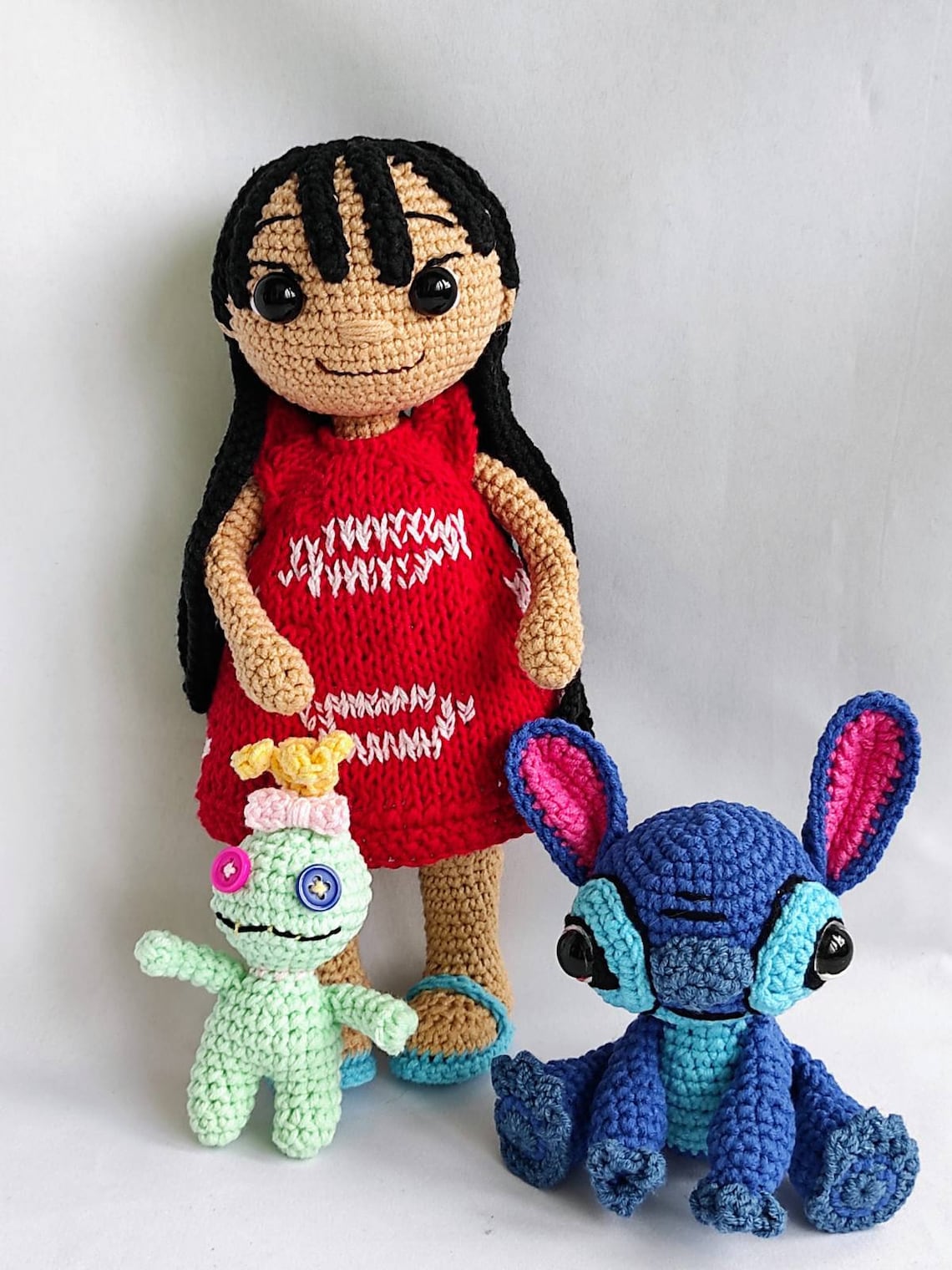 Disney Amigurumi Doll Set Lilo, Stitch & Handmade Rag Doll Crocheted ...