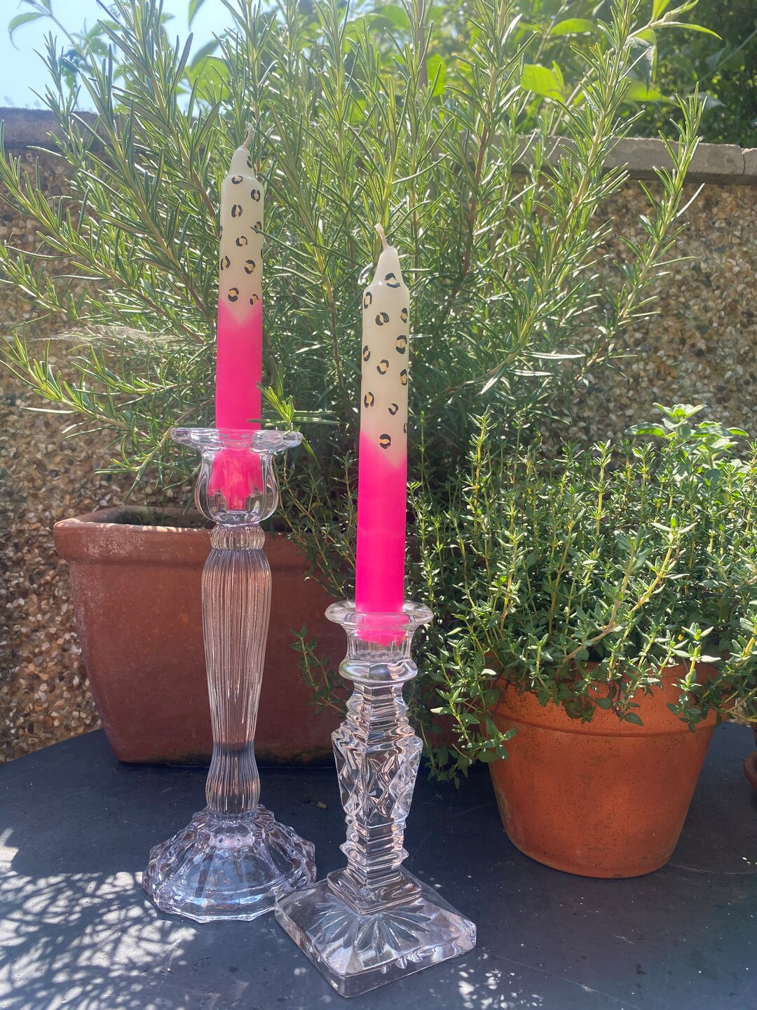 Neon Leopard Bistro Candles | Neon Pink & Leopard Print | Hand Painted ...