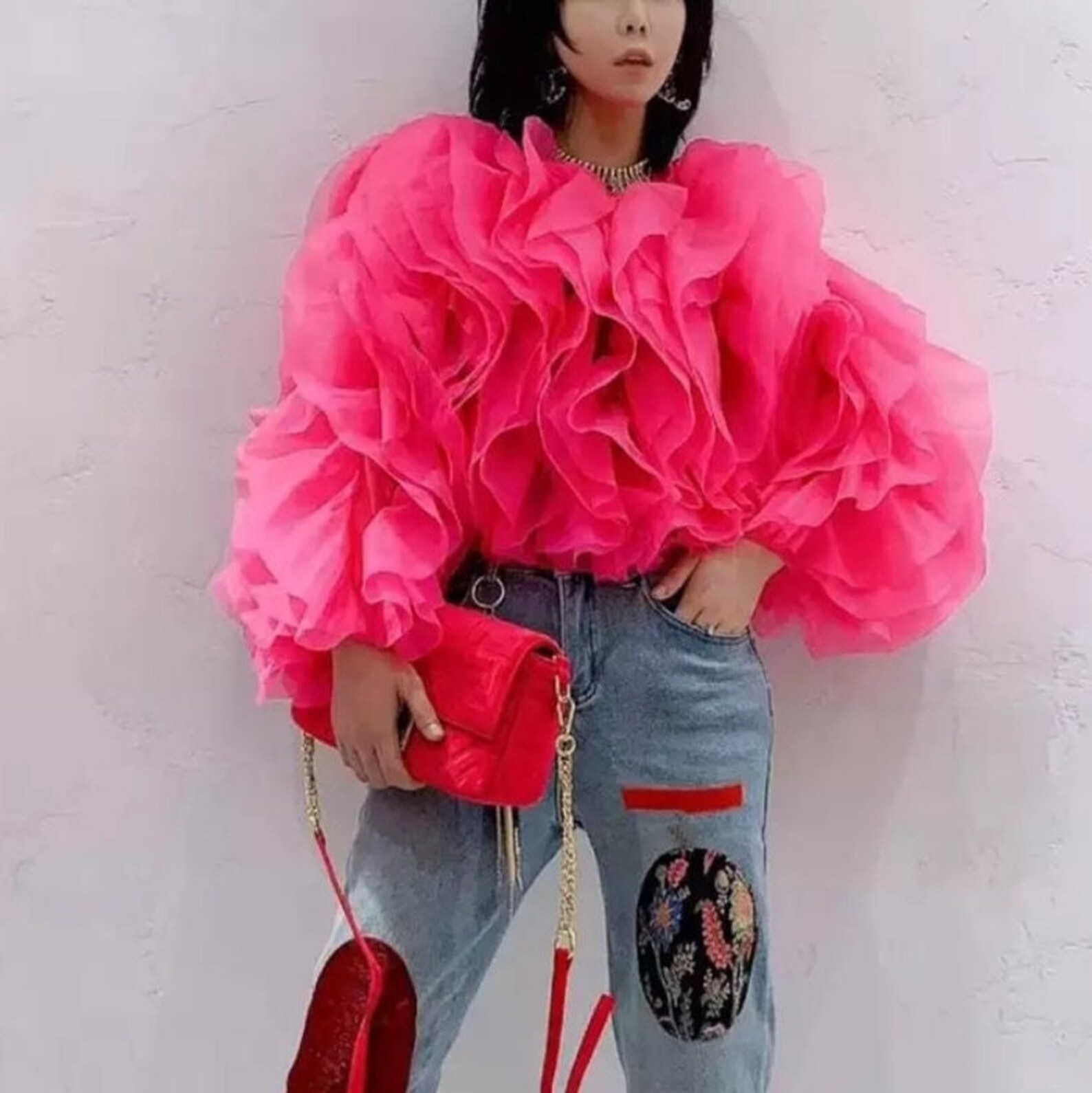 Pink Ruffle Top Tiered Top Blouse Bridal Top Prom Top - Etsy