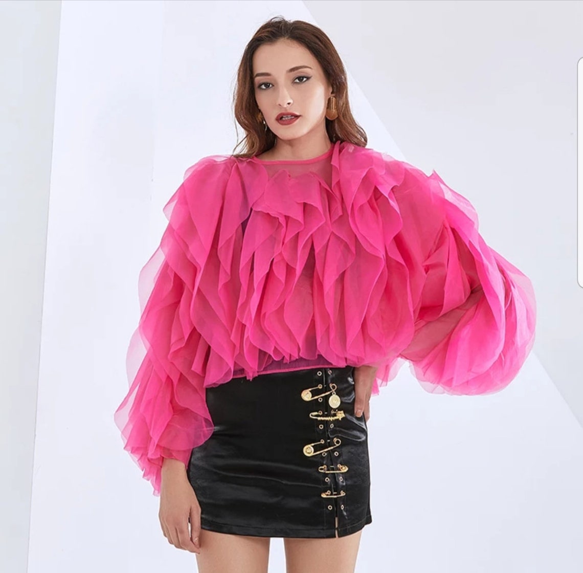 Pink Ruffle Top Tiered Top Blouse Bridal Top Prom Top - Etsy