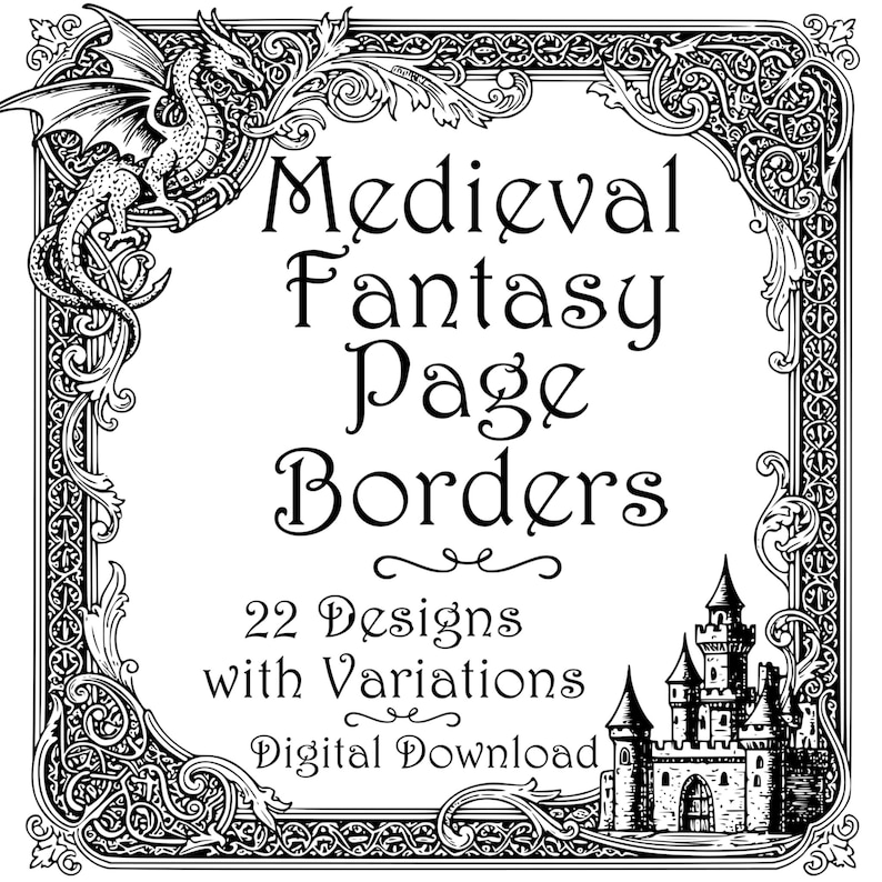 Medieval Fantasy Border Frames - Vintage Clipart, SVG, PNG (digital ...