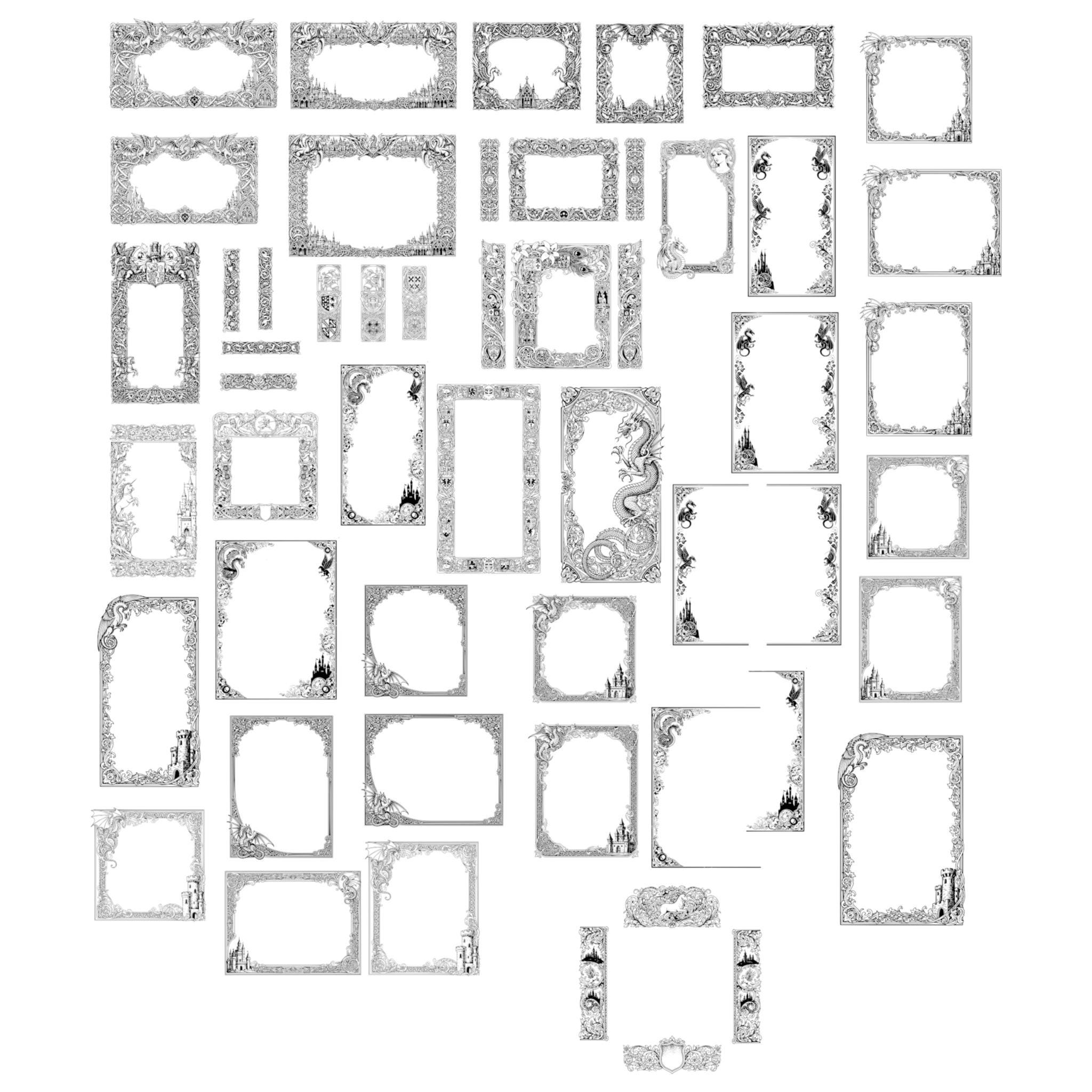 Medieval Fantasy Border Frames - Vintage Clipart, SVG, PNG (digital ...