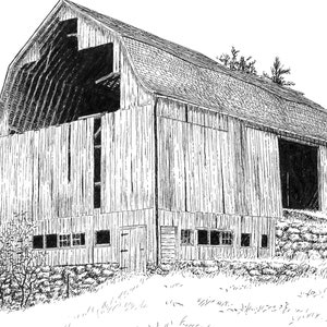 Rustic Barn Pen and Ink Drawing: Original Wall Art Print (8x12 Unframed ...