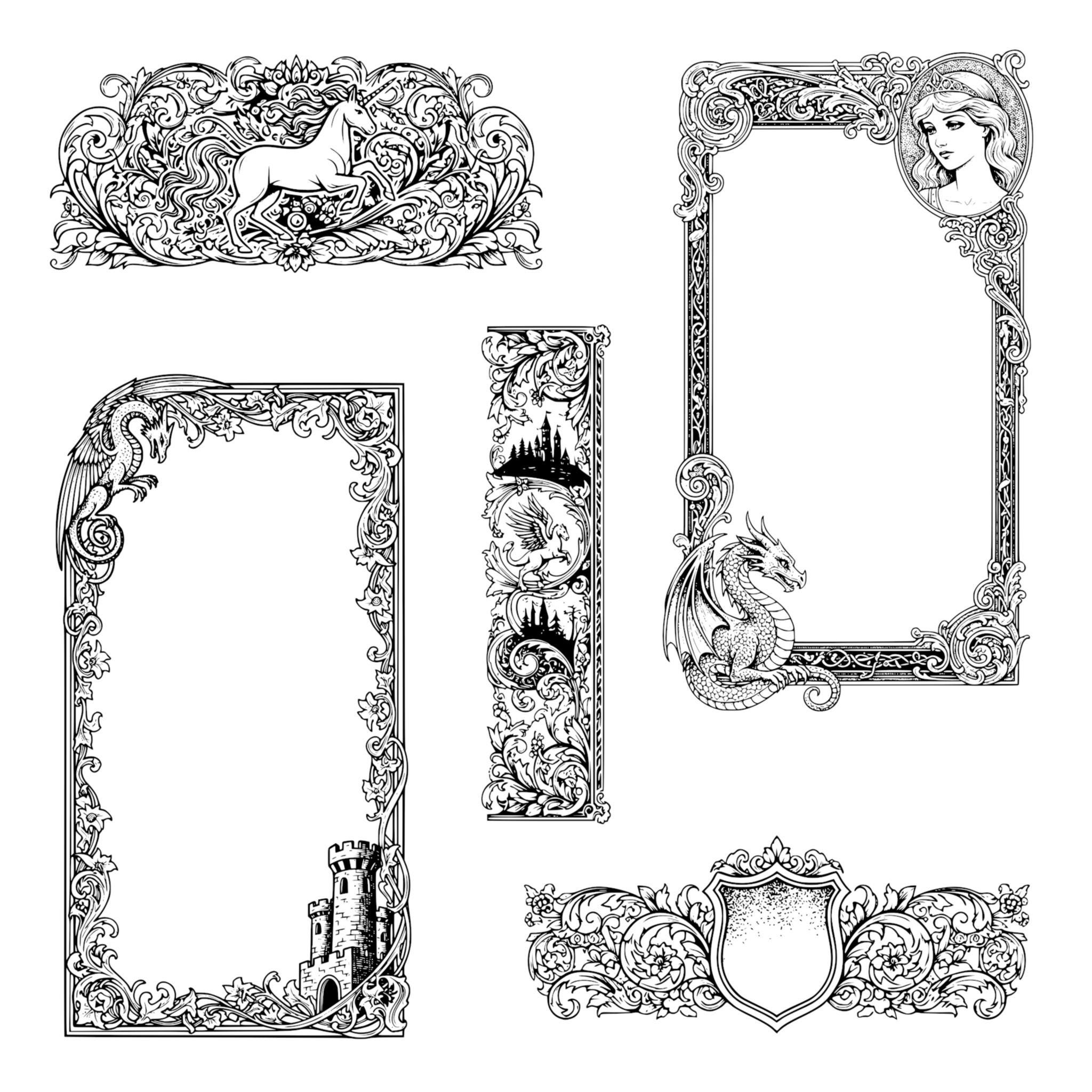Medieval Fantasy Border Frames - Vintage Clipart, SVG, PNG (digital ...