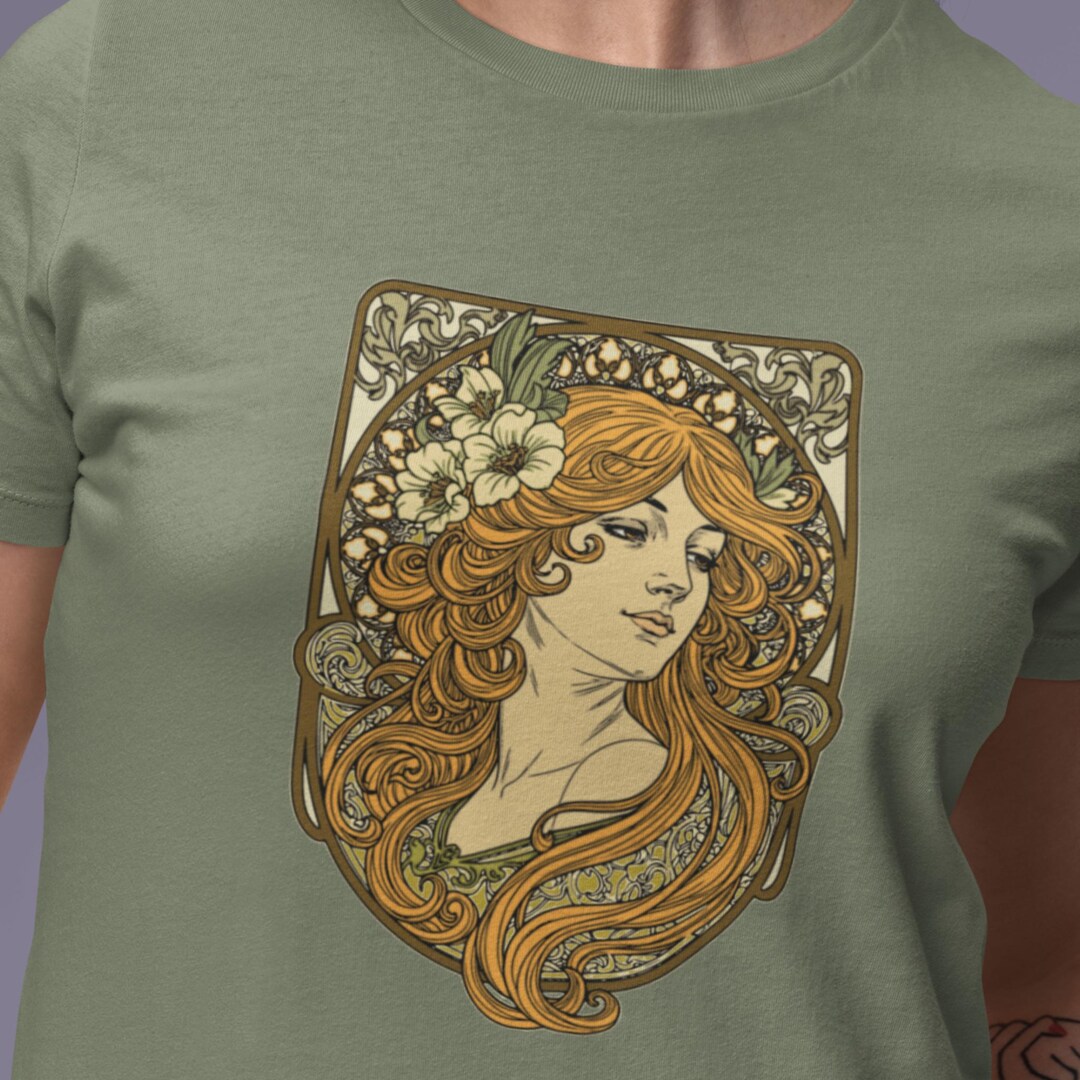 Alphonse Mucha-inspired Woman Green/brown Tones Unisex Classic Tee - Etsy