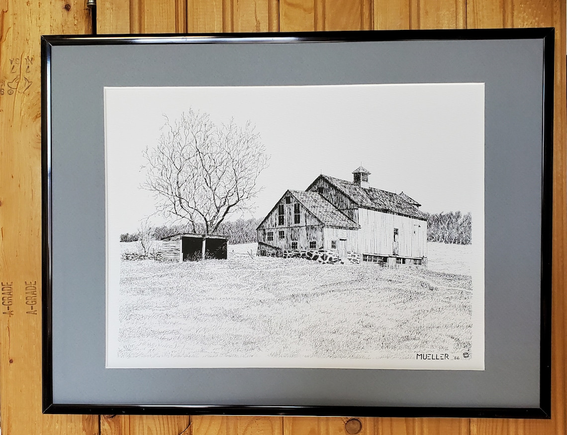 Rustic Barn Pen and Ink Drawing: Country Wall Art Print (8.5" X 12") - Etsy