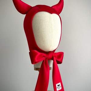 Red Satin Devil Horn Hat, Devil Vintage Bonnet, Devil Hood, Hat With ...