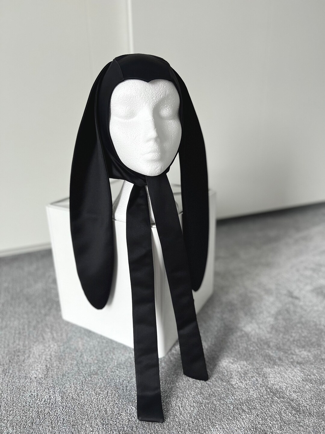 Black Satin Bunny Ears Hat Bunny Vintage Bonnet Bunny Hood - Etsy