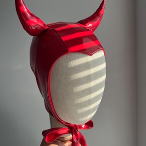 Red Devil Horn Hat, Devil Vintage Bonnet, Devil Hood, Hat With Horns ...