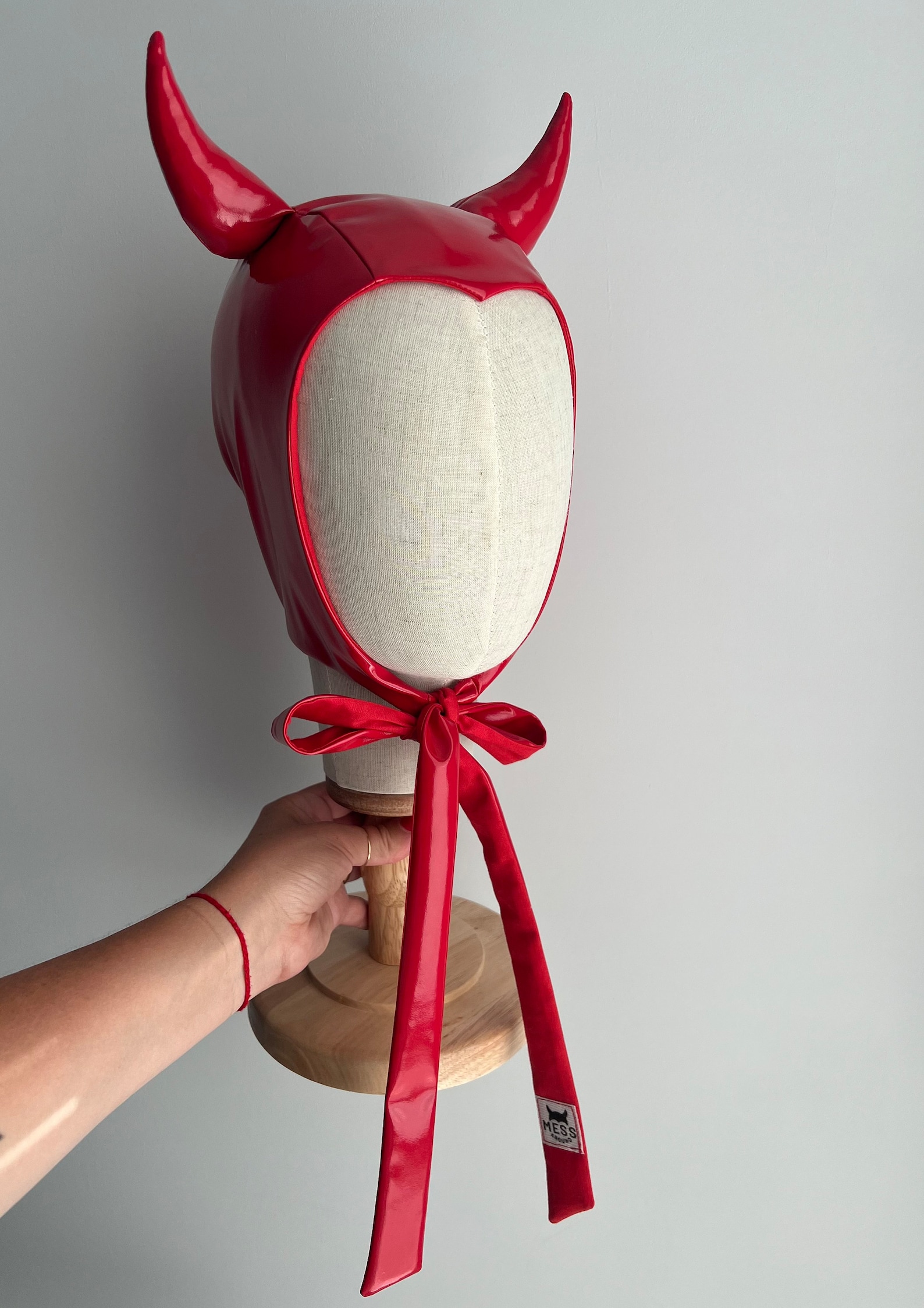 Red Devil Horn Hat, Devil Vintage Bonnet, Devil Hood, Hat With Horns ...