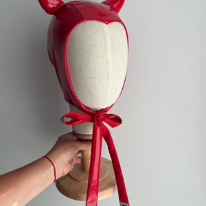 Red Devil Horn Hat, Devil Vintage Bonnet, Devil Hood, Hat With Horns ...