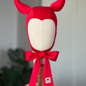 Red Satin Devil Horn Hat, Devil Vintage Bonnet, Devil Hood, Hat With ...