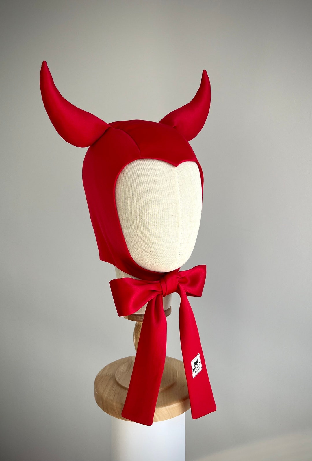 Red Satin Devil Horn Hat, Devil Vintage Bonnet, Devil Hood, Hat With ...