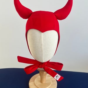 Red Devil Horn Hat, Devil Vintage Bonnet, Devil Hood, Hat With Horns ...