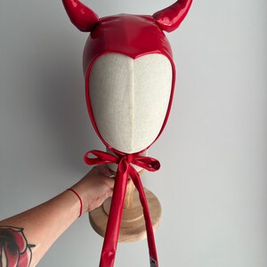 Red Devil Horn Hat, Devil Vintage Bonnet, Devil Hood, Hat With Horns ...