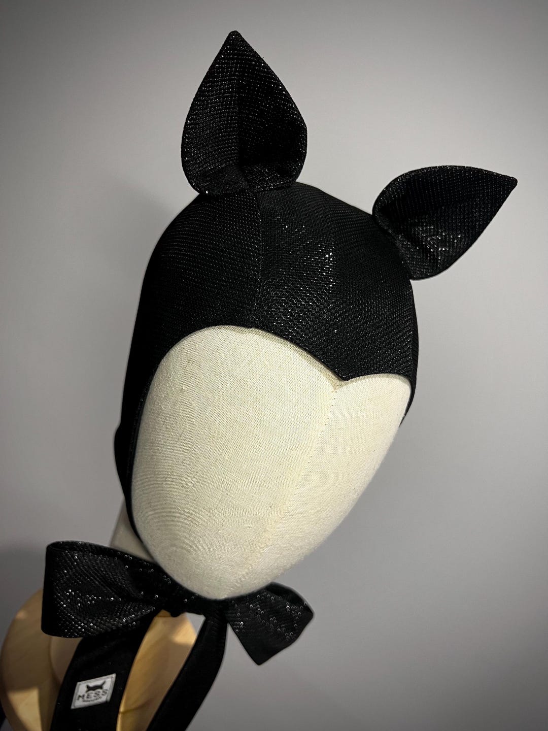 Black Cat Ears Hat, Cat Vintage Bonnet, Bat Hood, Hat With Ears, Bat ...