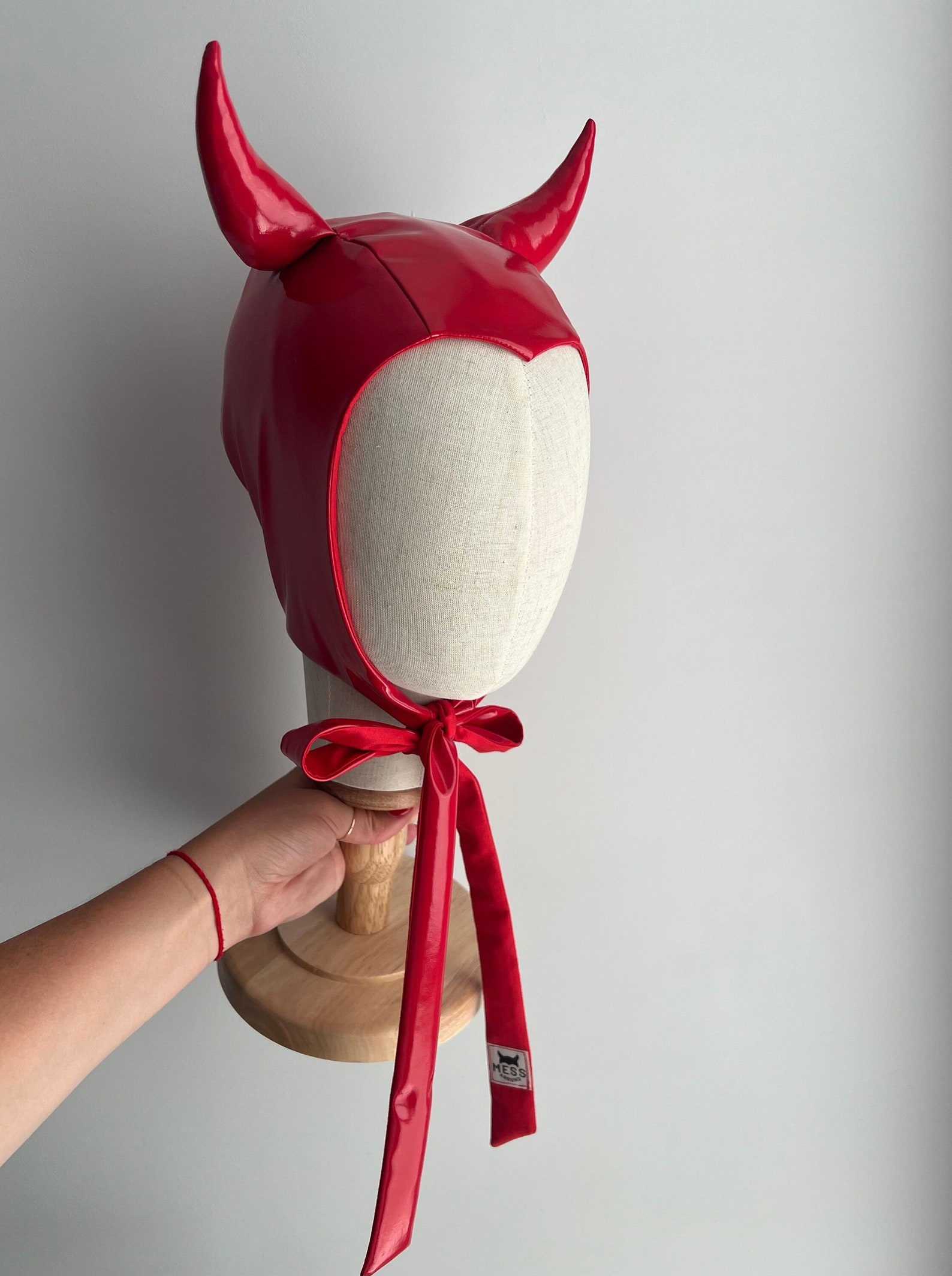 Red Devil Horn Hat, Devil Vintage Bonnet, Devil Hood, Hat With Horns ...