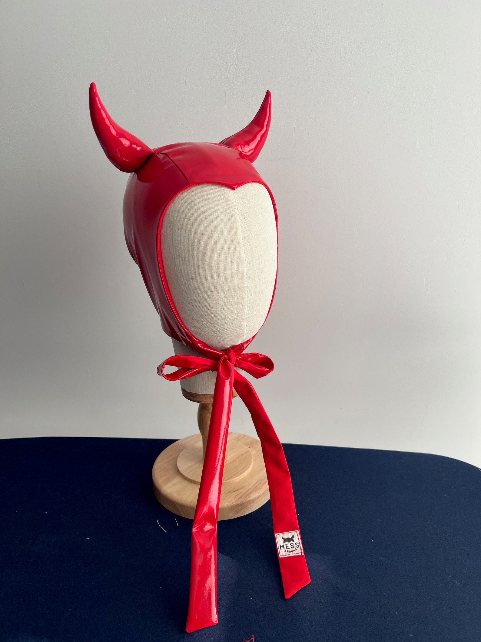 Red Devil Horn Hat, Devil Vintage Bonnet, Devil Hood, Hat With Horns ...