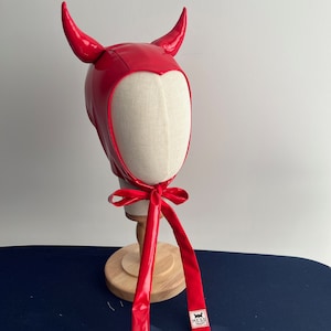 Red Devil Horn Hat, Devil Vintage Bonnet, Devil Hood, Hat With Horns ...