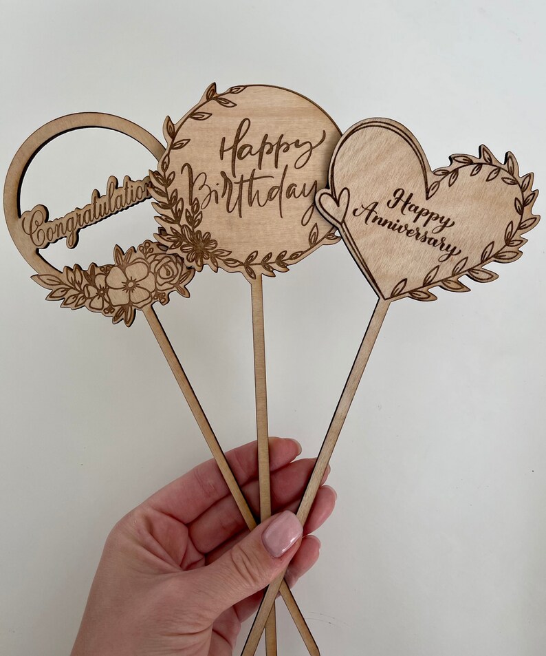 Wood Topper for Bouquets || Wood Topper Happy Birthday, Te Amo, Oh Baby ...