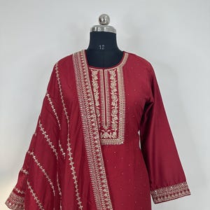 Plus Size Kurta Set for Women - Maroon Kurta Set With Palazzo & Dupatta ...