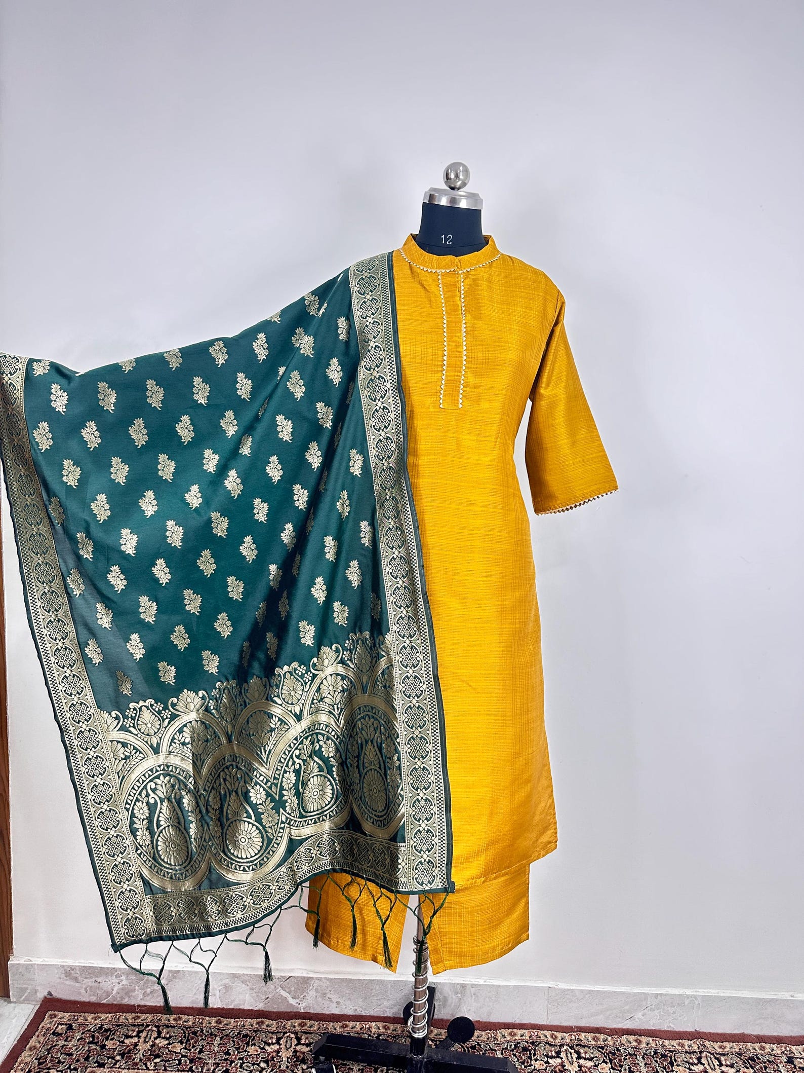 Banarsi Silk Kurta Set Kurta With Trousers & Dupatta Salwar Kameez Set ...