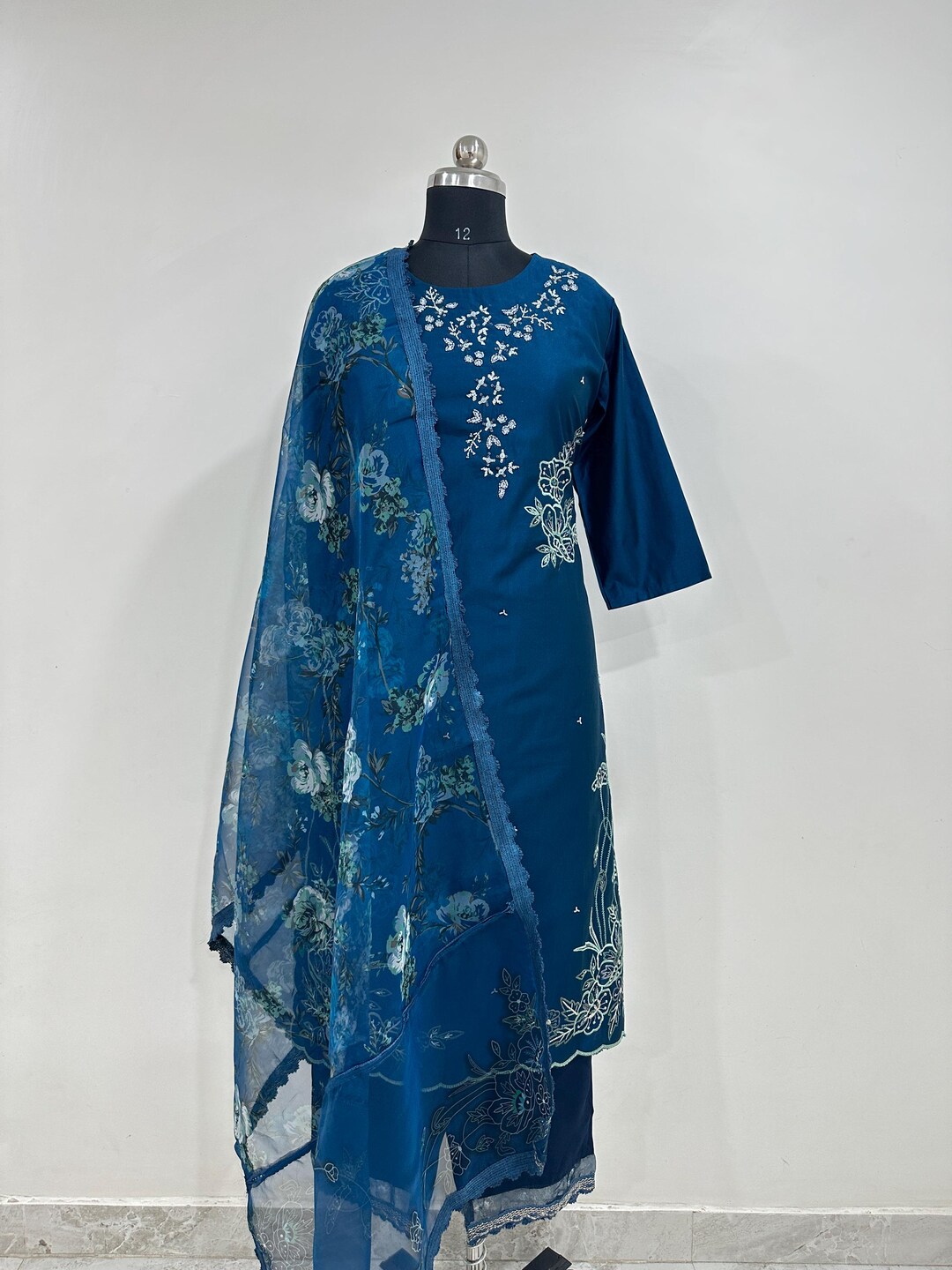 Indian Dress for Women - Blue Embroidered Kurta With Trousers & Dupatta ...