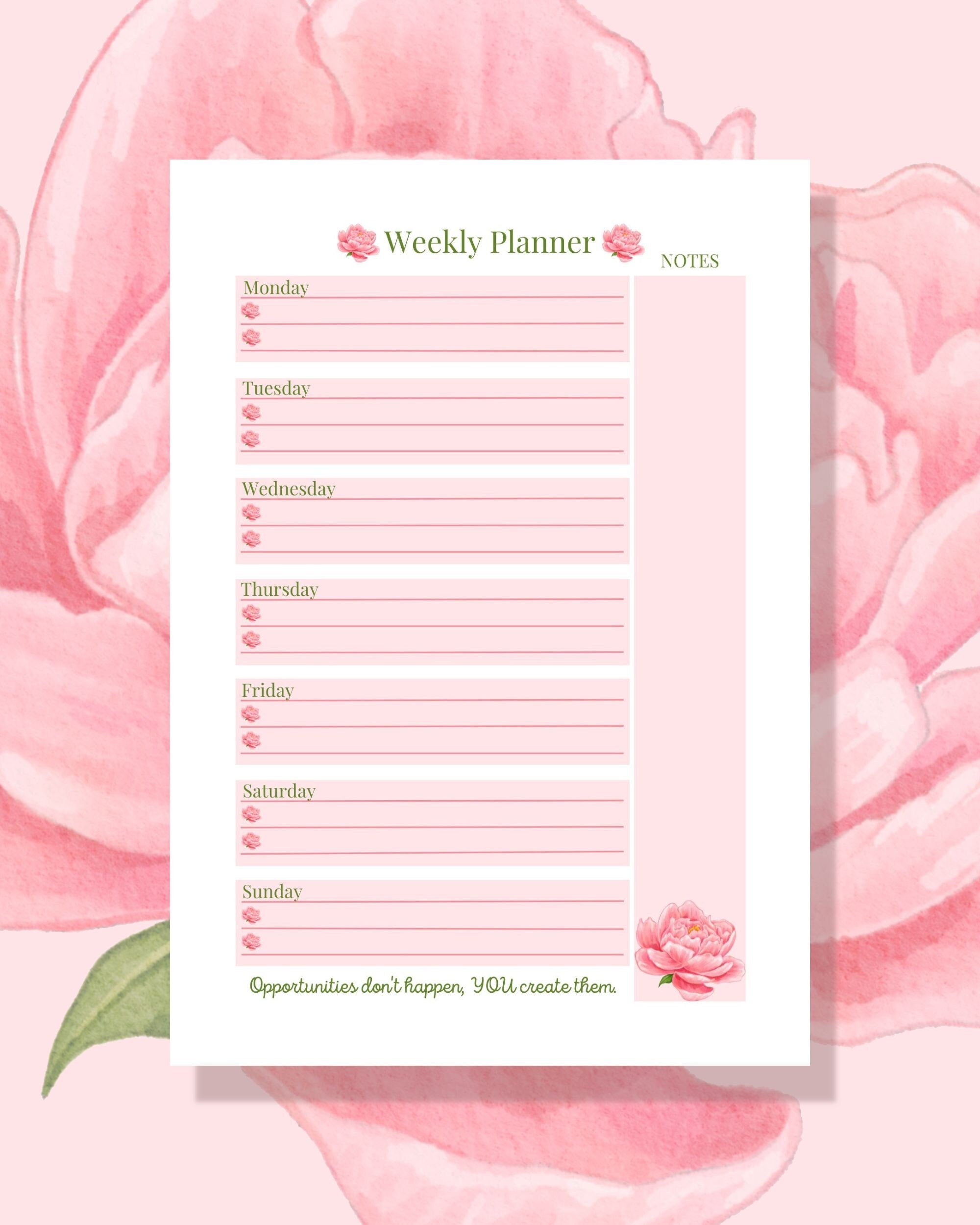 Printable Weekly Planner With Peony Flowers - Etsy