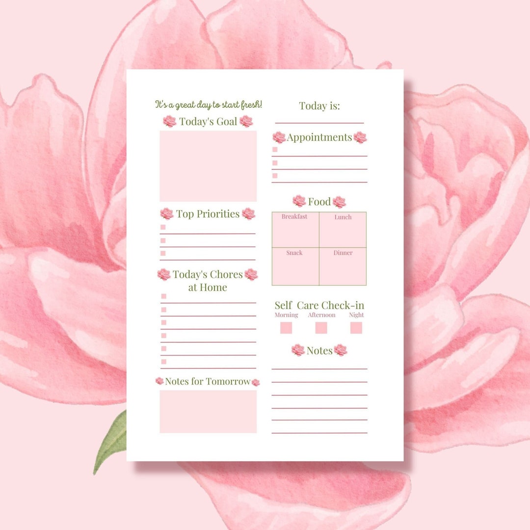 One Page, Printable, Daily Planner - Etsy
