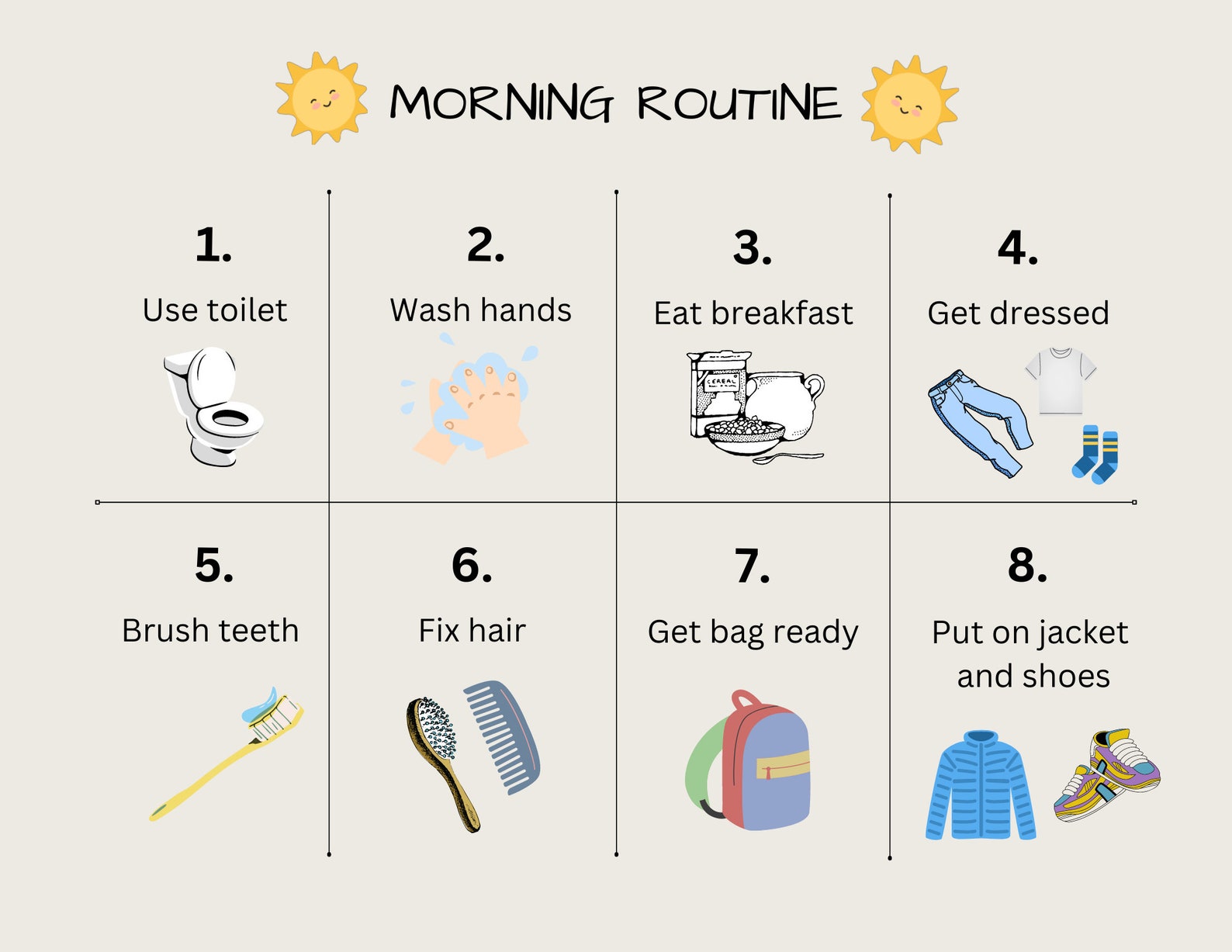 Kids Morning School/daycare Routine, Kids Routine Chart, Kids Morning ...