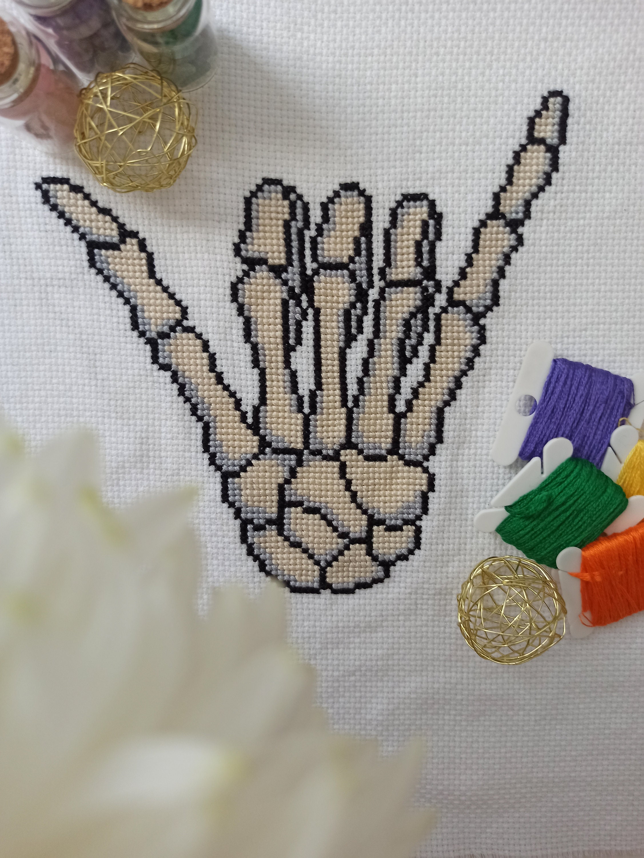 Set of 4 Skeleton Cross Stitch Pattern, Hand Gestures - Etsy