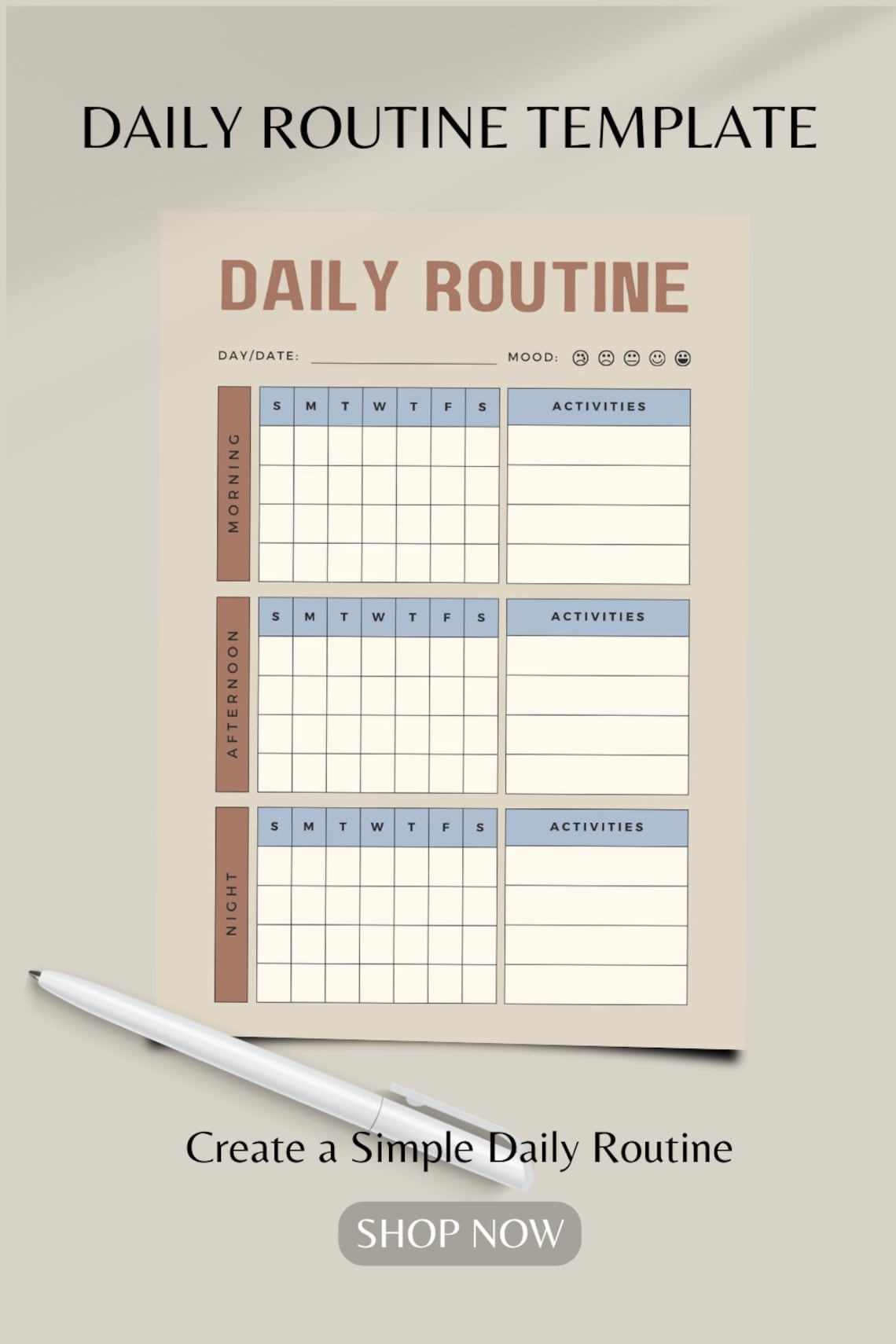 Printable Daily Routine Planner Template Morning Afternoon - Etsy