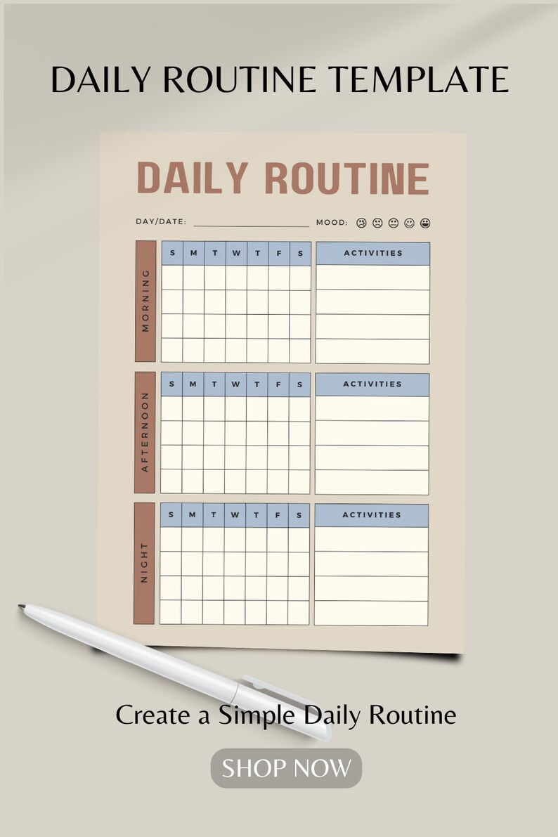 Printable Daily Routine Planner Template Morning Afternoon - Etsy