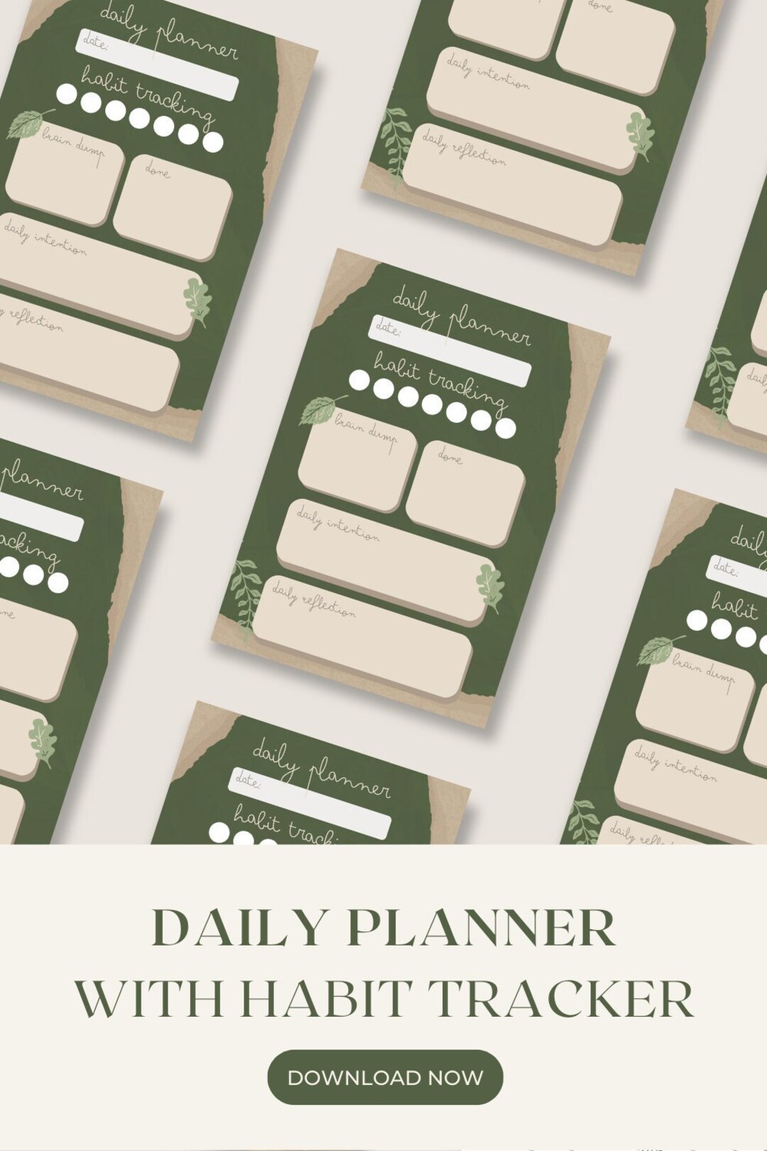 Green Rustic Daily Planner Sheet With Habit Tracker on One Page, Brain ...