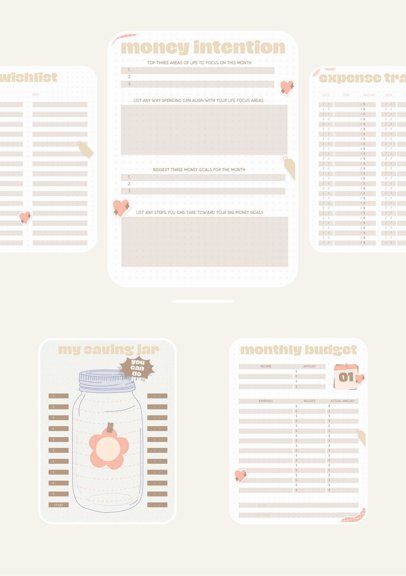 Printable Budgeting Bundle-money Intention Expense Tracker - Etsy