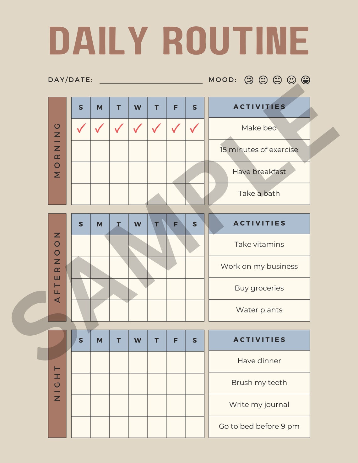 Printable Daily Routine Planner Template Morning Afternoon - Etsy