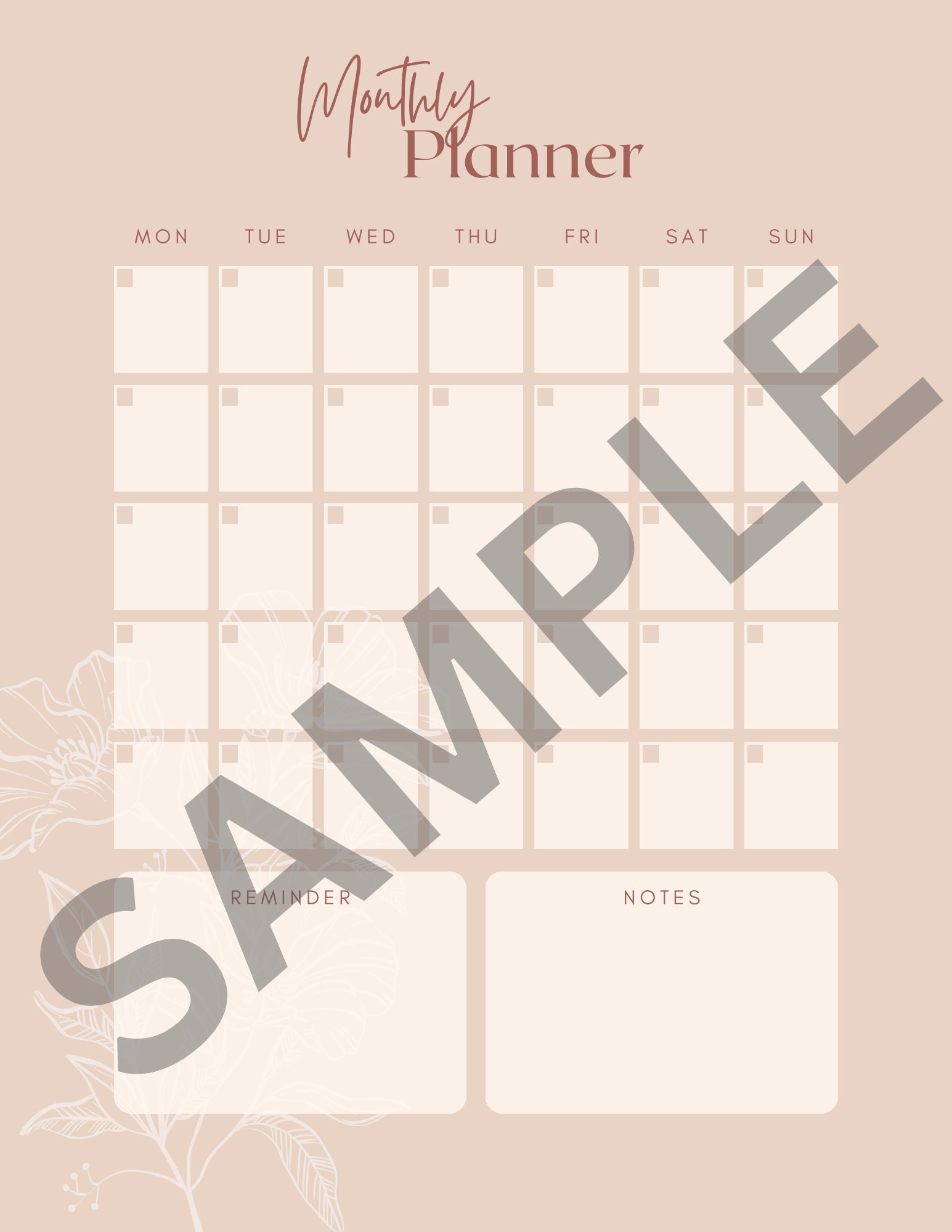 Printable Monthly Overview Planner Undated With Notes and Reminders ...