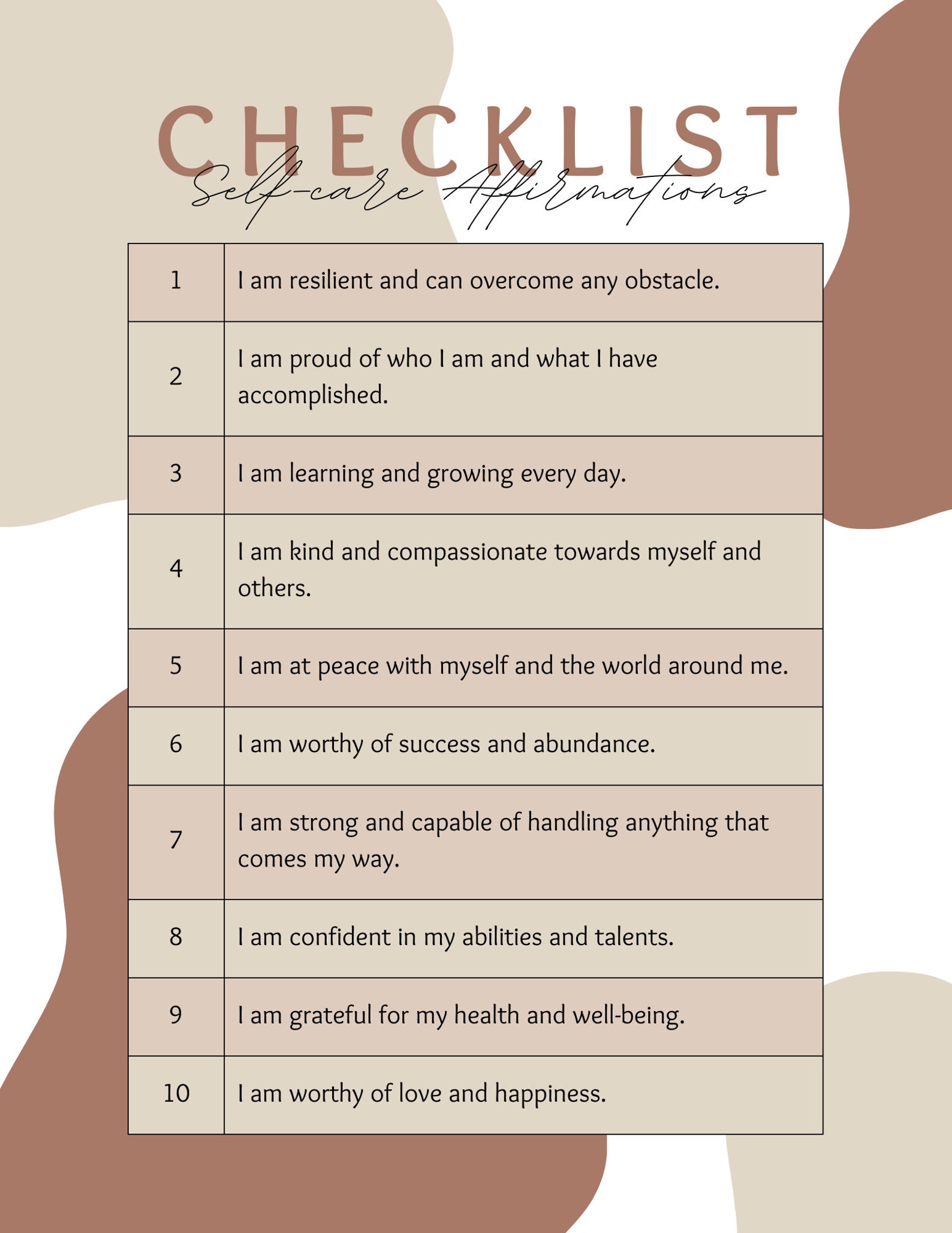 Printable Self-love and Confidence Affirmations Sheet - Etsy