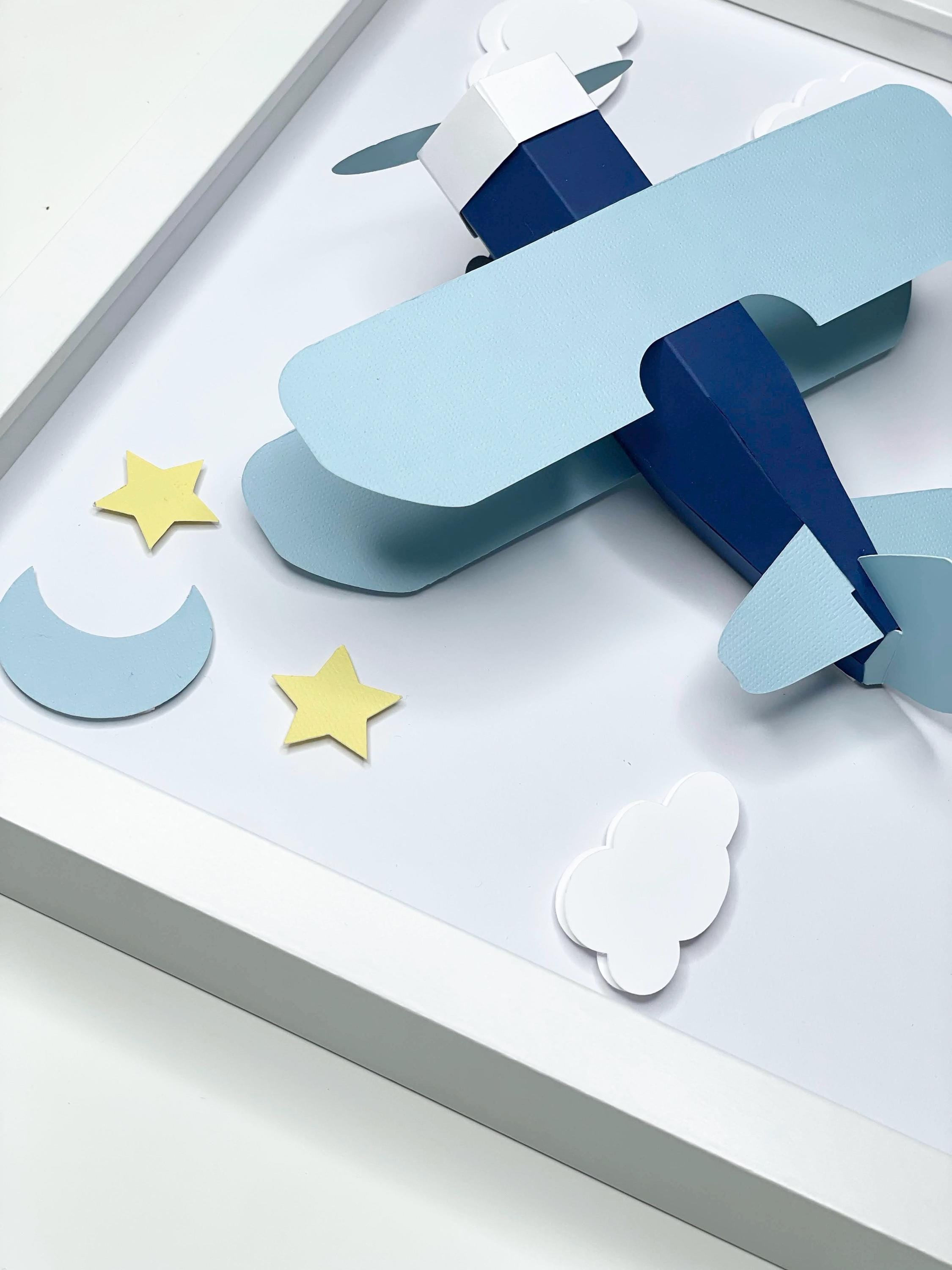 12 X 12" Custom 3D Art Paper Shadow Box - Plane. Gifts for Baby Nursery ...