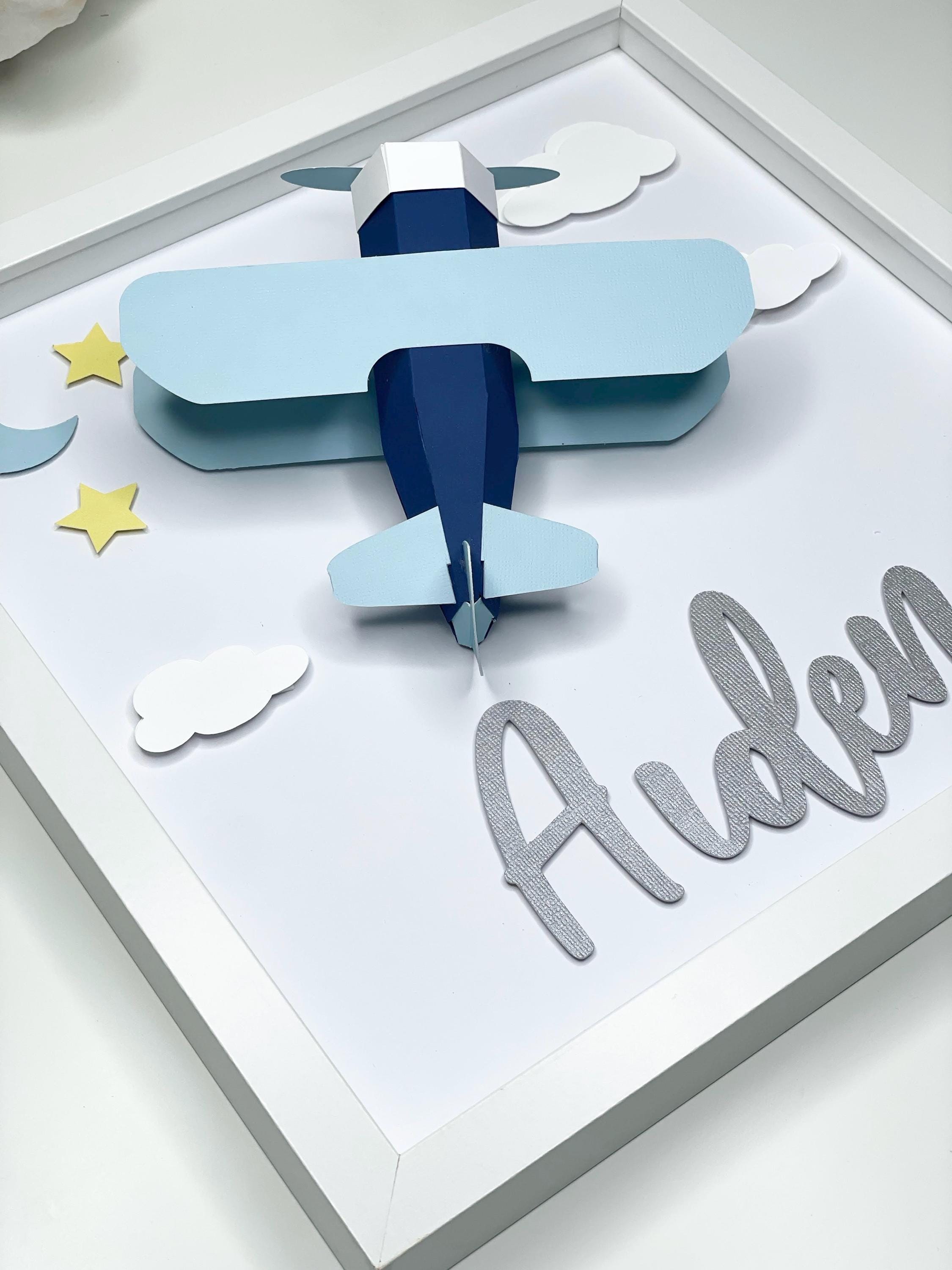 12 X 12" Custom 3D Art Paper Shadow Box - Plane. Gifts for Baby Nursery ...