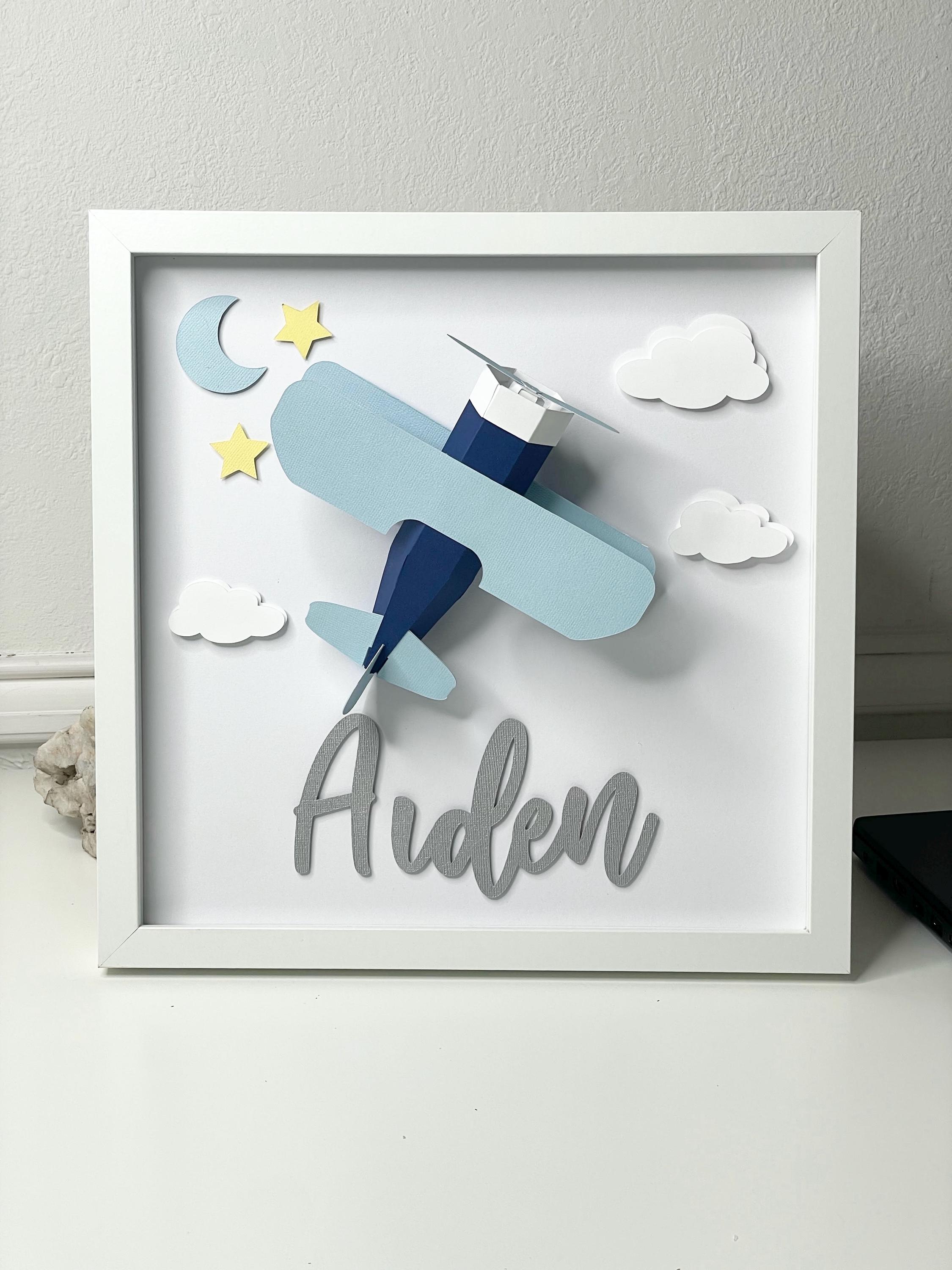 12 X 12" Custom 3D Art Paper Shadow Box - Plane. Gifts for Baby Nursery ...