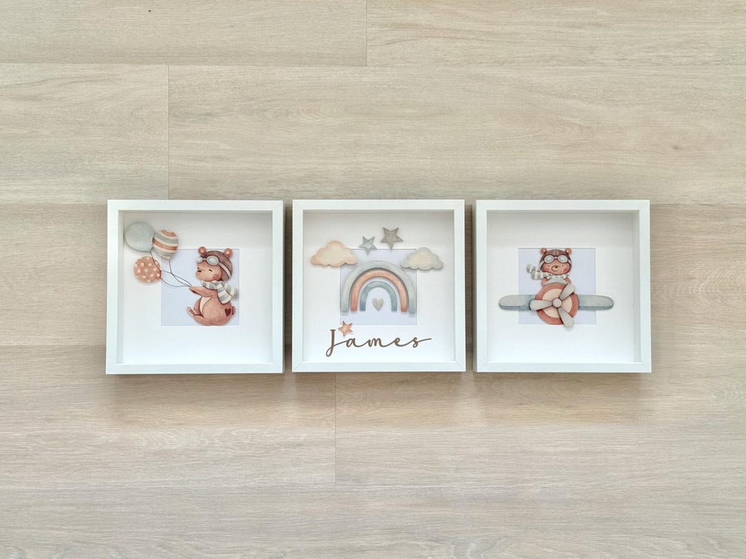 9 X 9" Set of 3 3D Art Paper Bears Shadow Box - Gifts for Baby Nursery ...